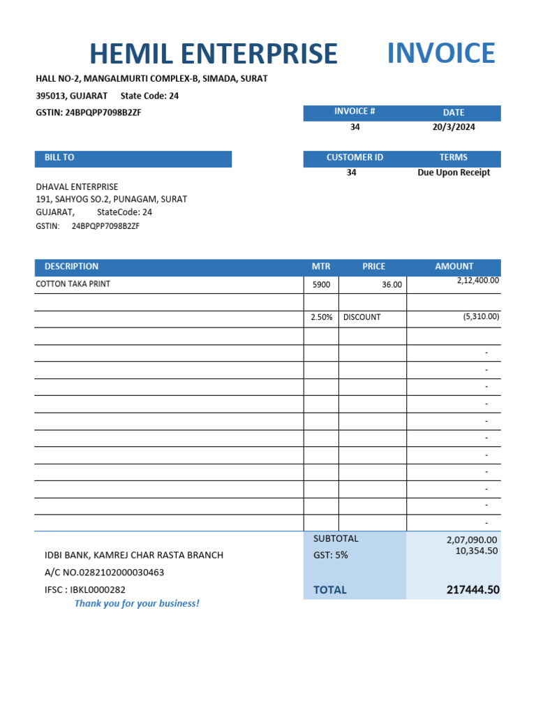 Hemil Enterprise: Invoice | PDF