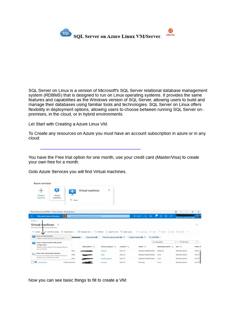 Step By Step Guide On Creating An Azure Linux Vm And Installing Sql