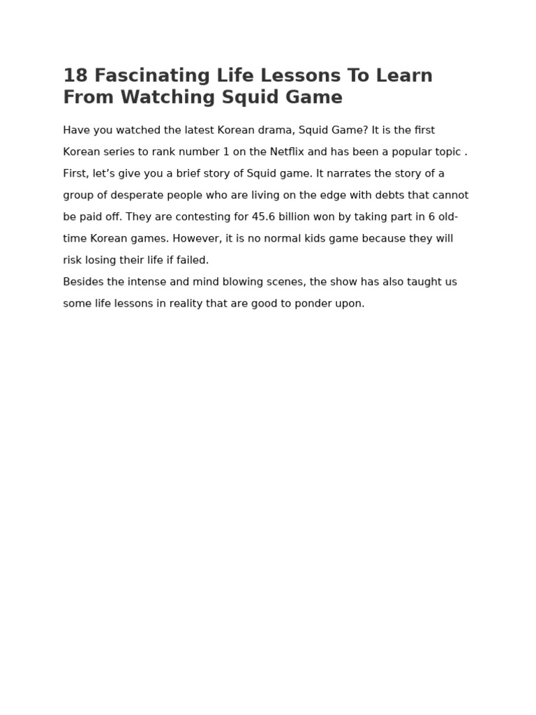 18 Fascinating Life Lessons To Learn From Watching Squid Game | PDF ...