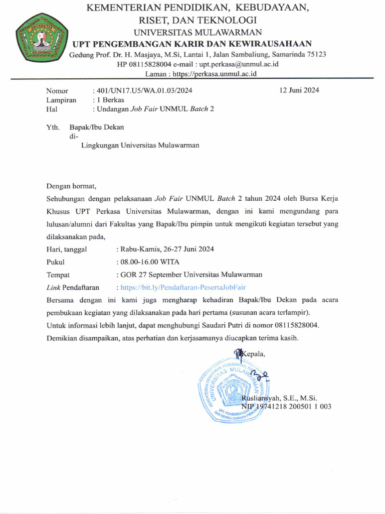 401 Undangan Job Fair Unmul Batch 2 | PDF