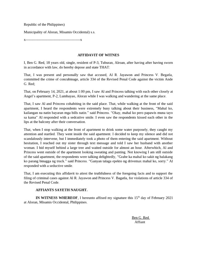 JAYAWON-affidavit of witness | PDF