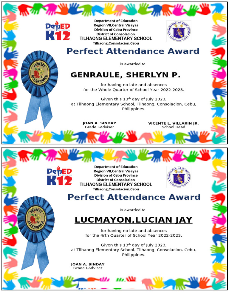 Perfect Attendance Award | PDF
