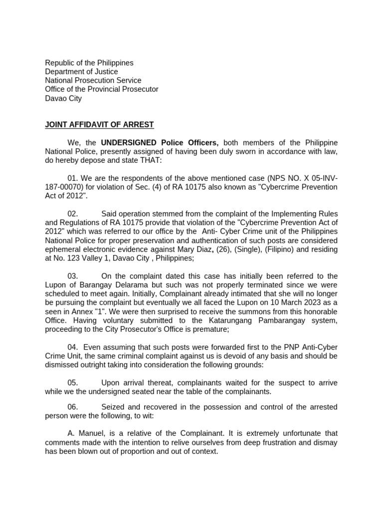 Jayawon - Joint Affidavit of Arrest | PDF