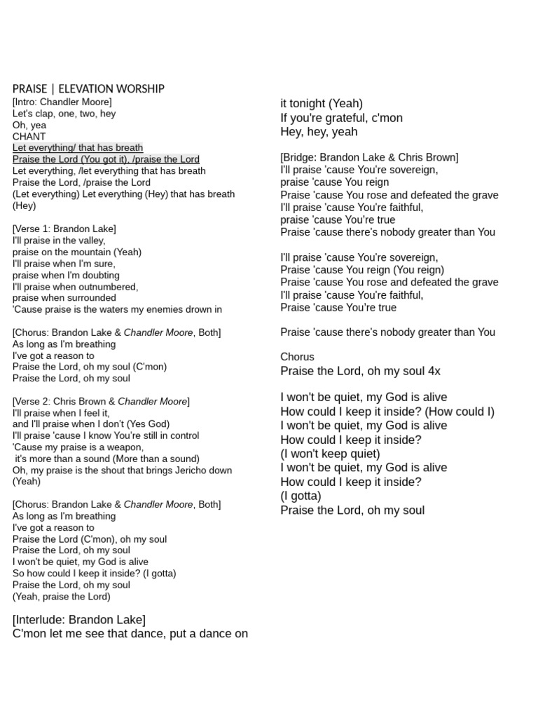 PRAISE Set list | PDF