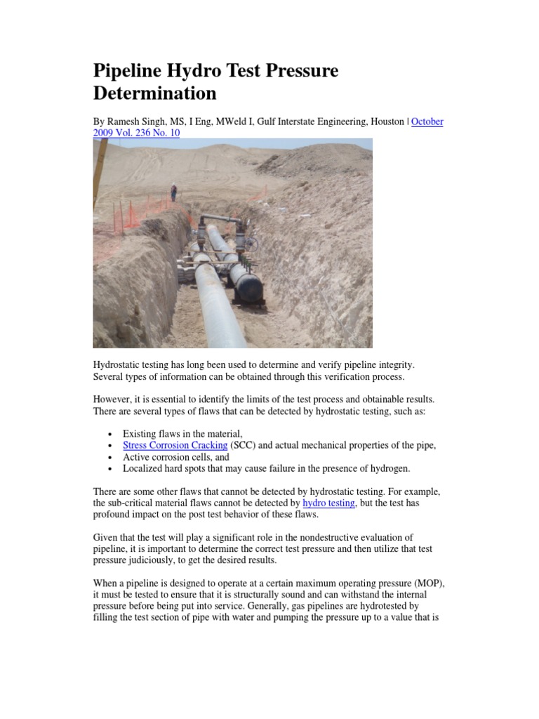 Pipeline Hydro Test Pressure Determination | PDF | Strength Of ...