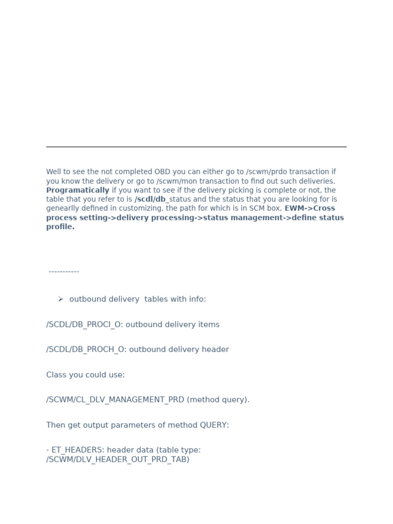 Outbound Delivery Tables and Status | PDF