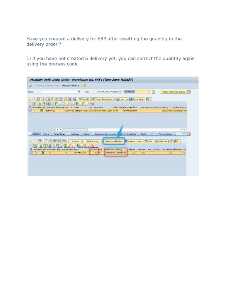 How To Correct The Outbound Delivery Quantity | PDF