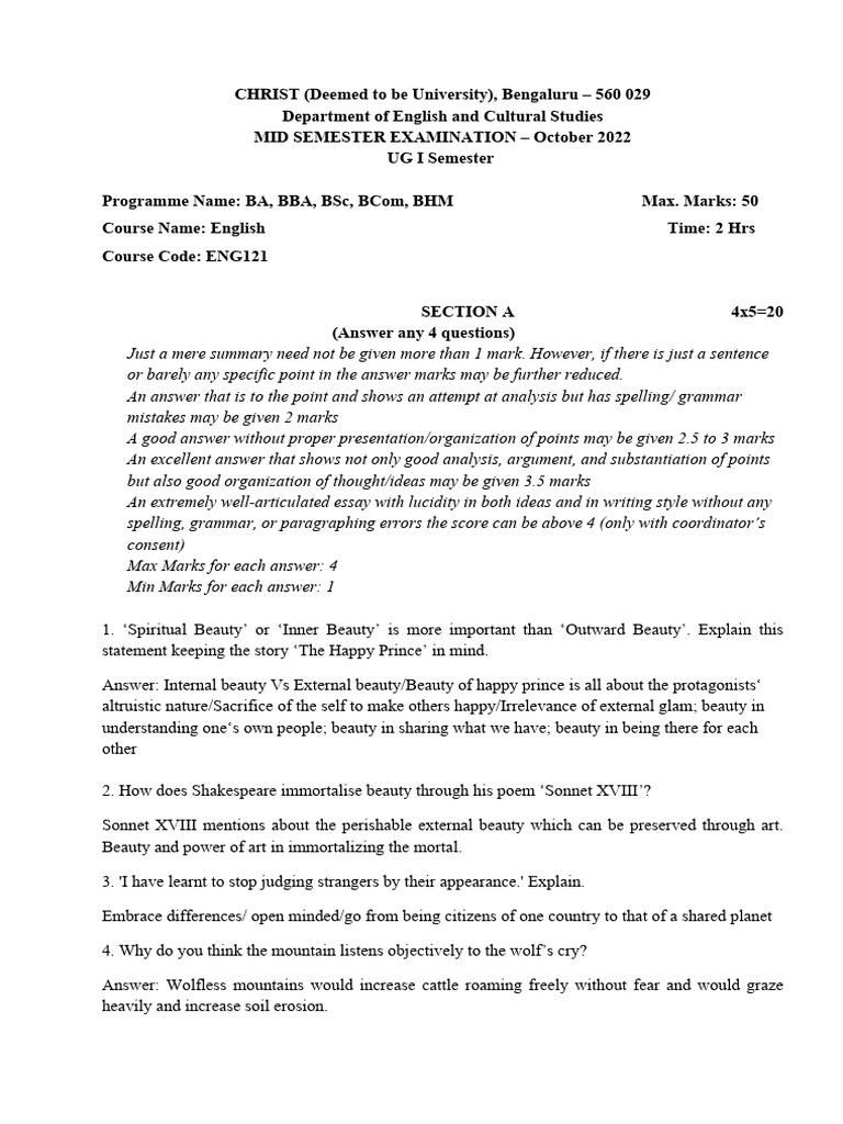 Eng121 - Mse Answer Key | PDF