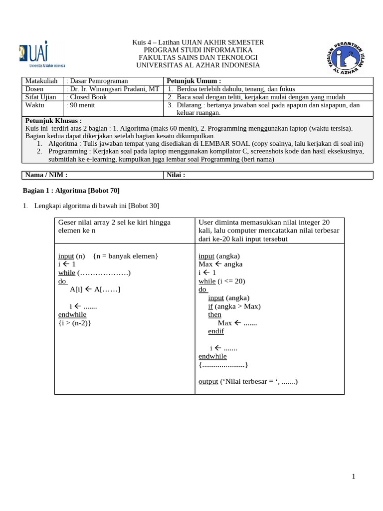 Kuis4 LatihanUAS DasProg | PDF