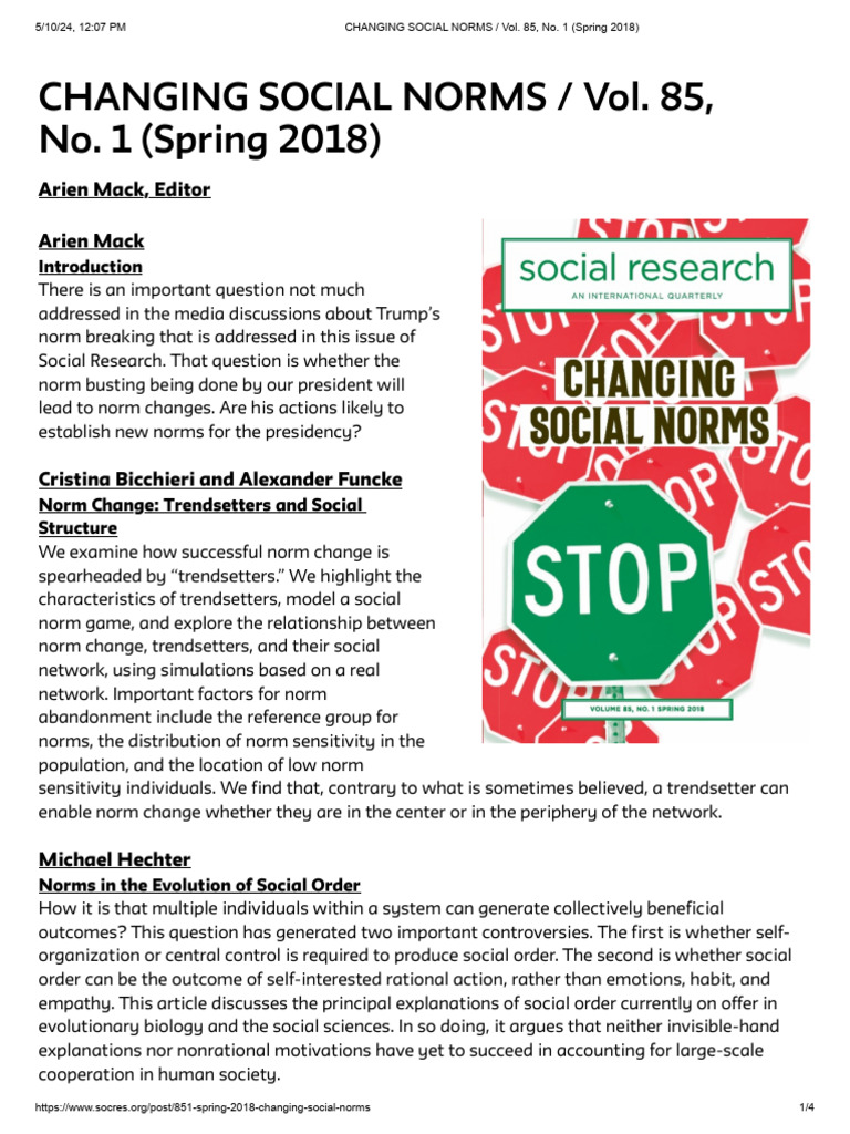 CHANGING SOCIAL NORMS - Vol. 85, No. 1 (Spring 2018) | PDF