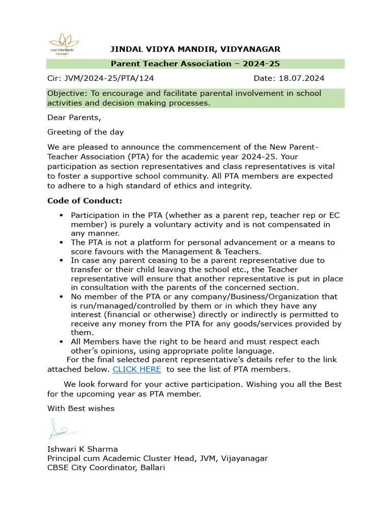 Cir 124 Inception of New PTA Body A Y 2024-25 | PDF