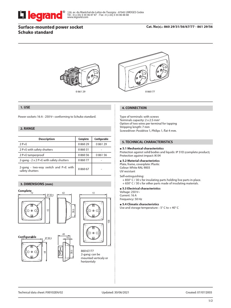 DOCUMENTACION TECNICA - TOMACORRIENTE - SIMPLE VERTICAL - LEGRAND | PDF