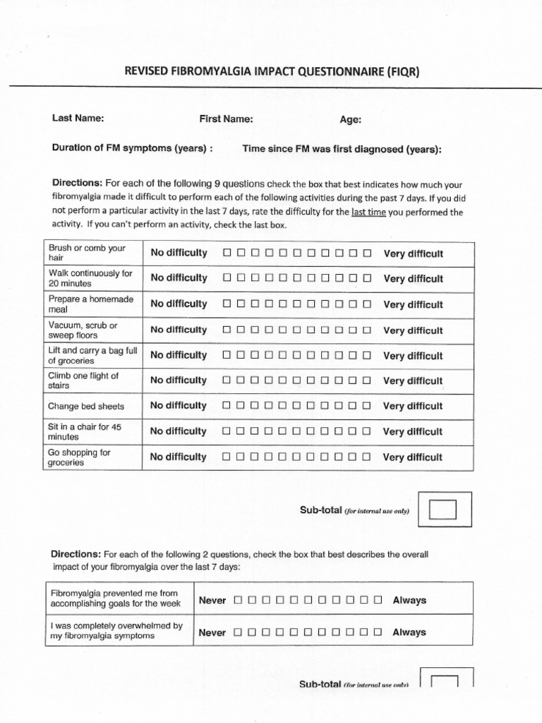 Fibromylagia Impact Questionnaire FIQR | PDF