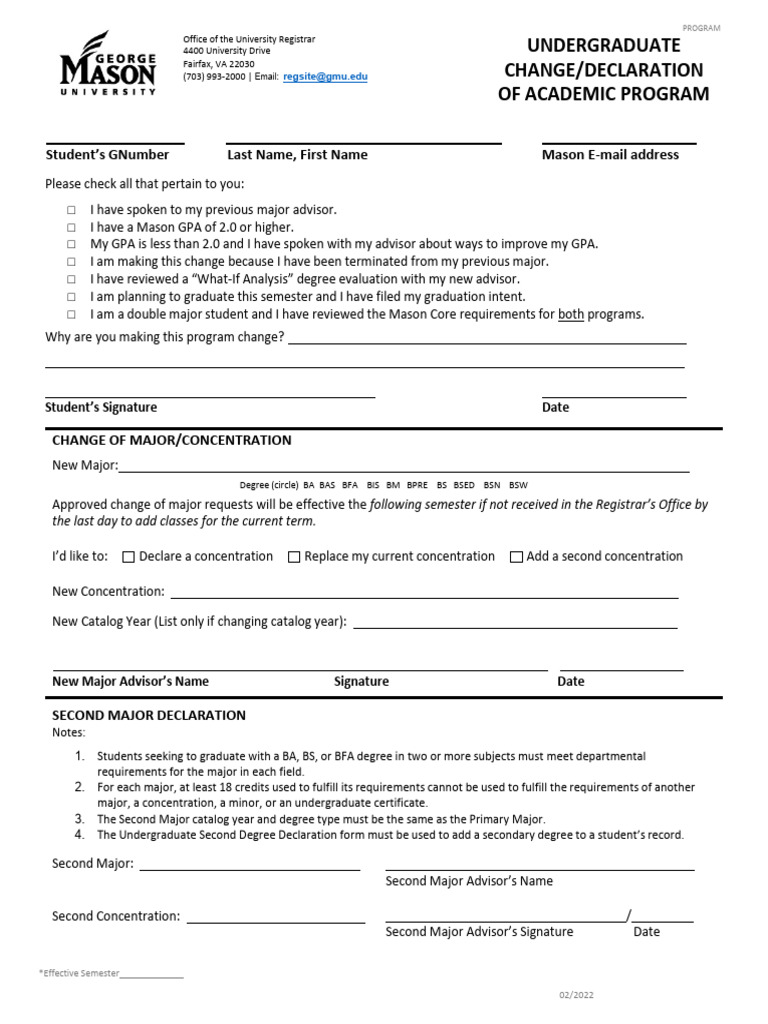 UG Change Declaration of Major FORM Feb 2022 1 | PDF