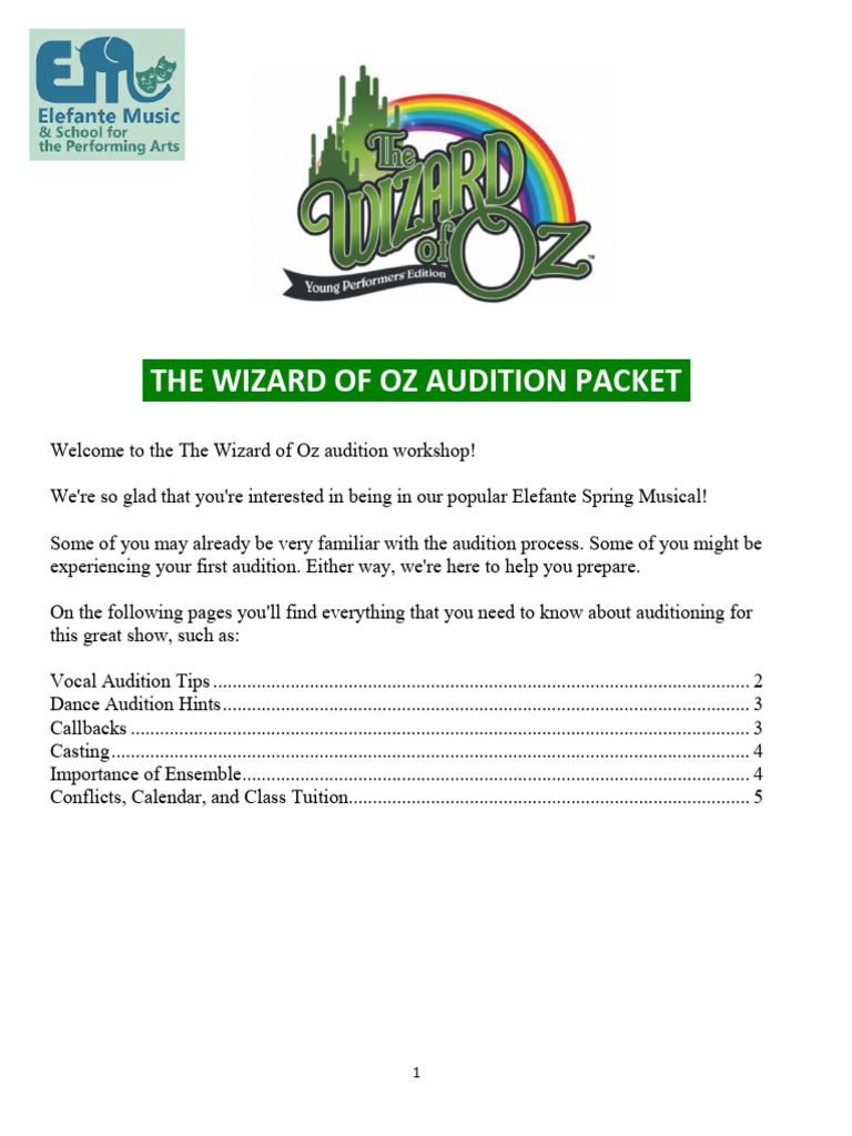 Wizard of Oz Audition Packet | PDF