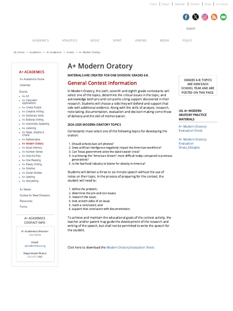 A+ Modern Oratory - A+ Academics Events - University Interscholastic ...
