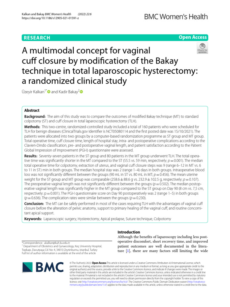 A Multimodal Concept For Vaginal Cuff Closure by Modification of The ...