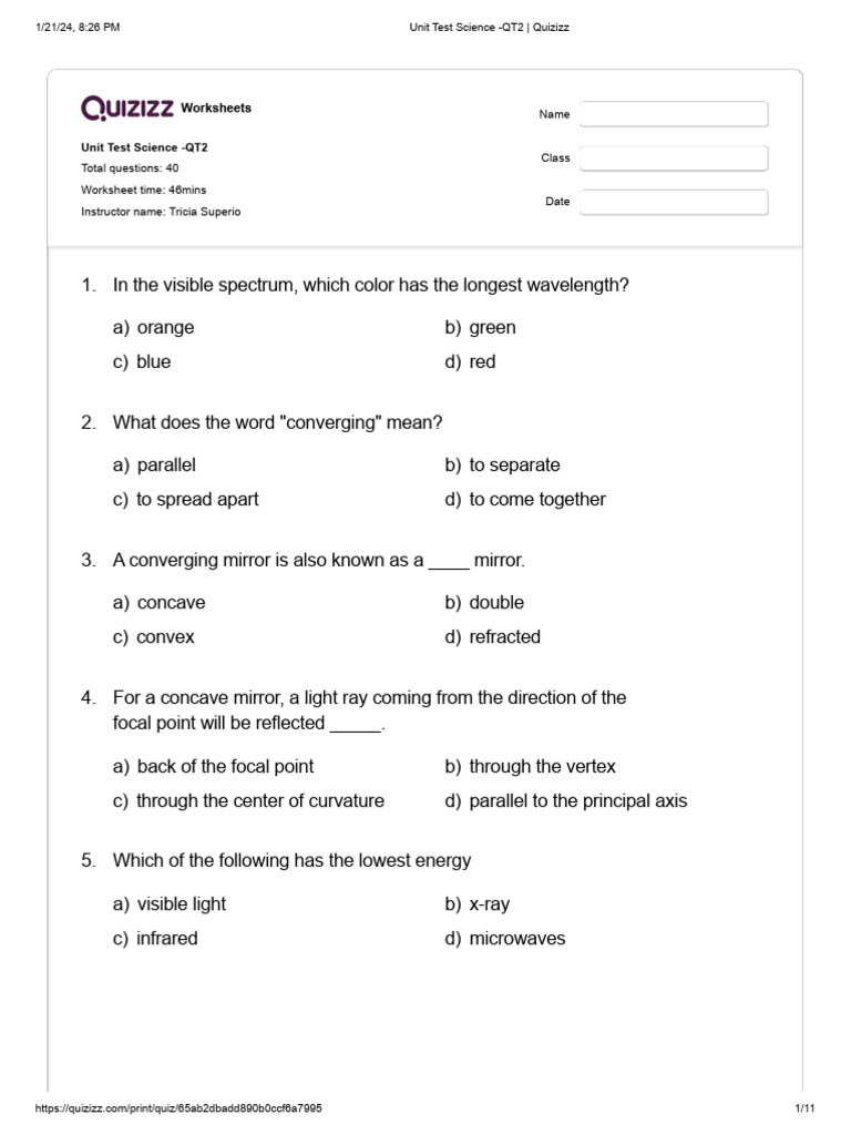 Unit Test Science QT2 - Quizizz111 | PDF