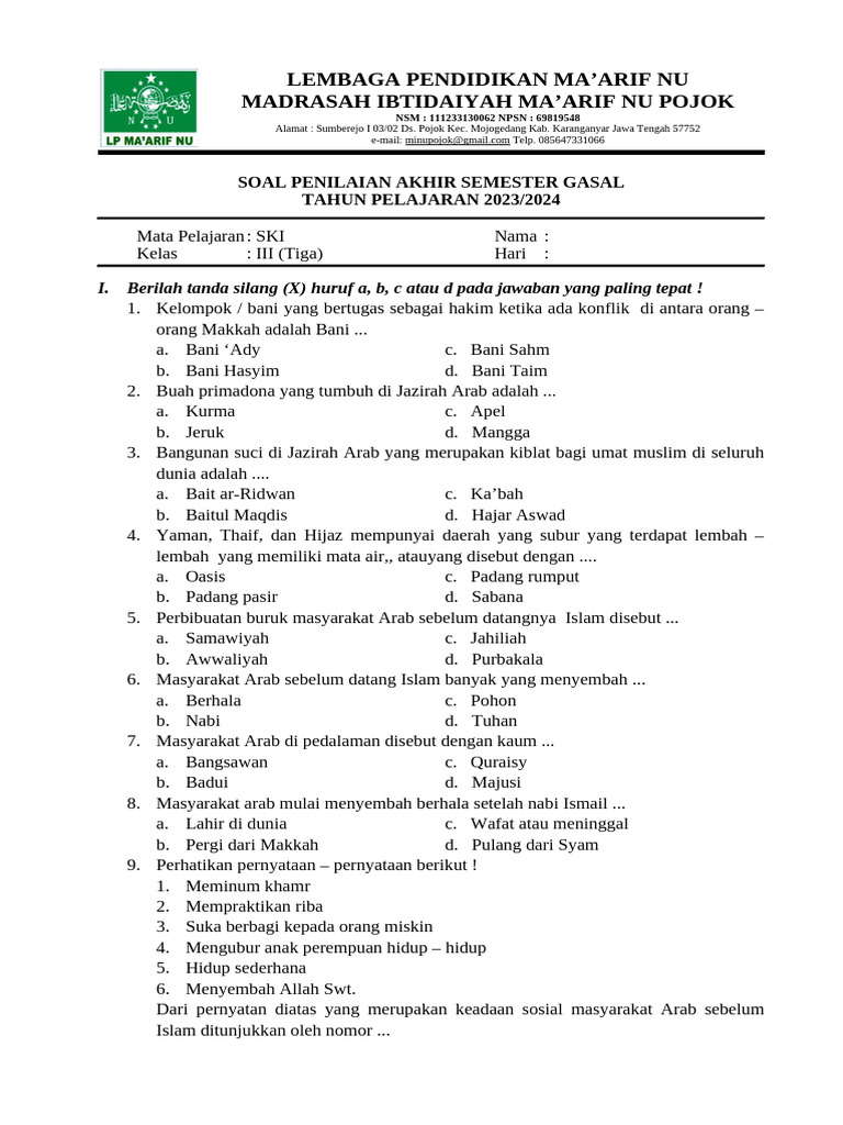 Soal Pas Ski KL 3 | PDF
