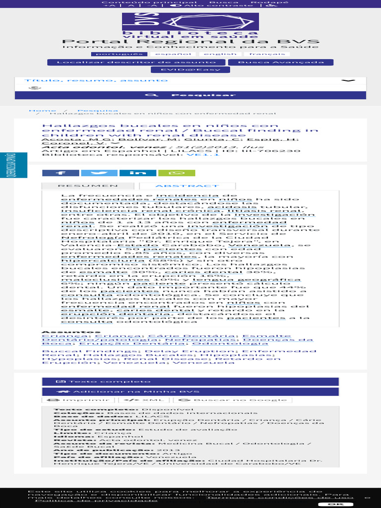 Hallazgos Bucales en Niños Con Enfermedad Renal Acta Odontol. Venez 51 (2) 2013. Ilus LILACS ...