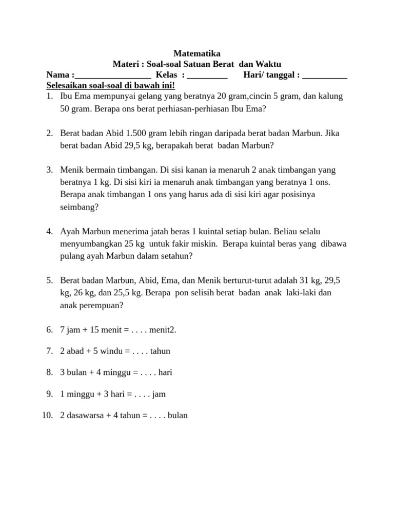 Latso 4. Soal Satuan1 | PDF