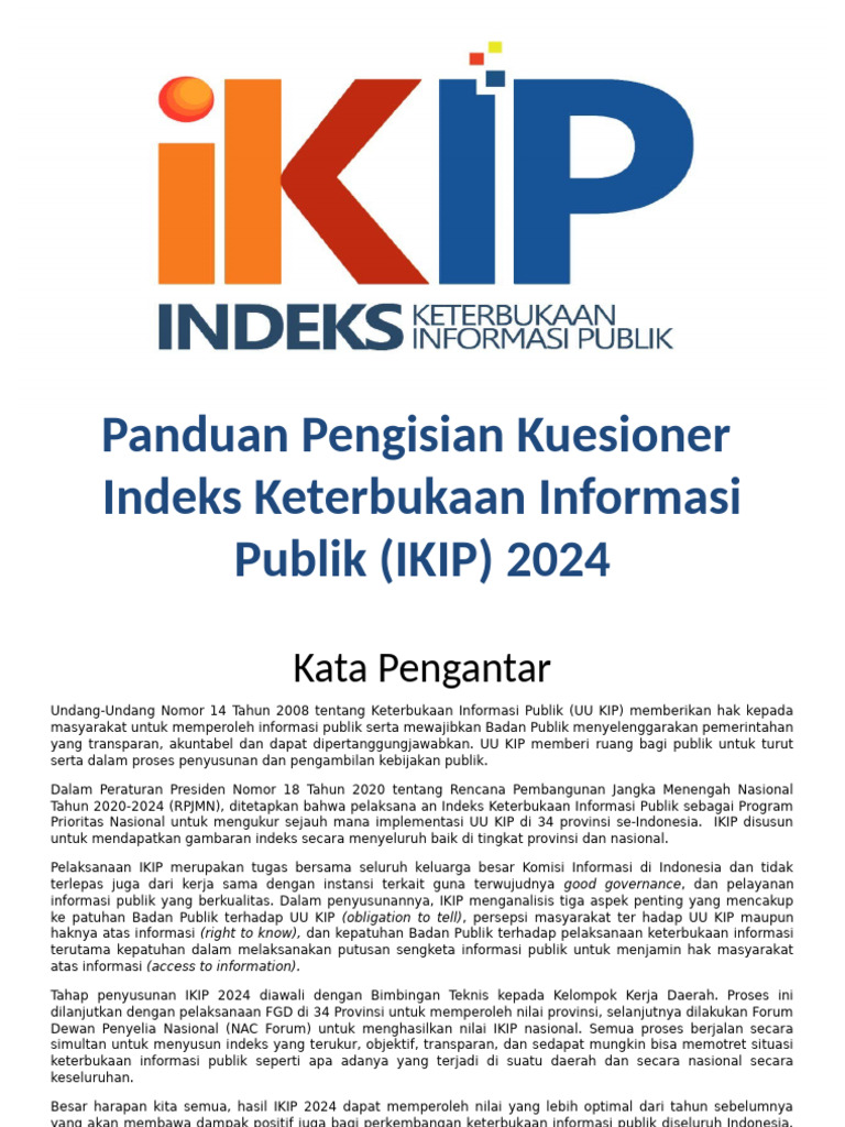 Panduan Pengisian Kuesioner IKIP 2024 Complete | PDF