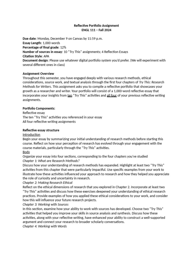 111 F24 Reflective Portfolio | PDF