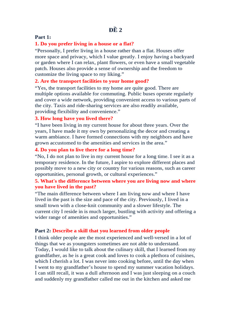 ĐỀ 2 SPEAKING | PDF