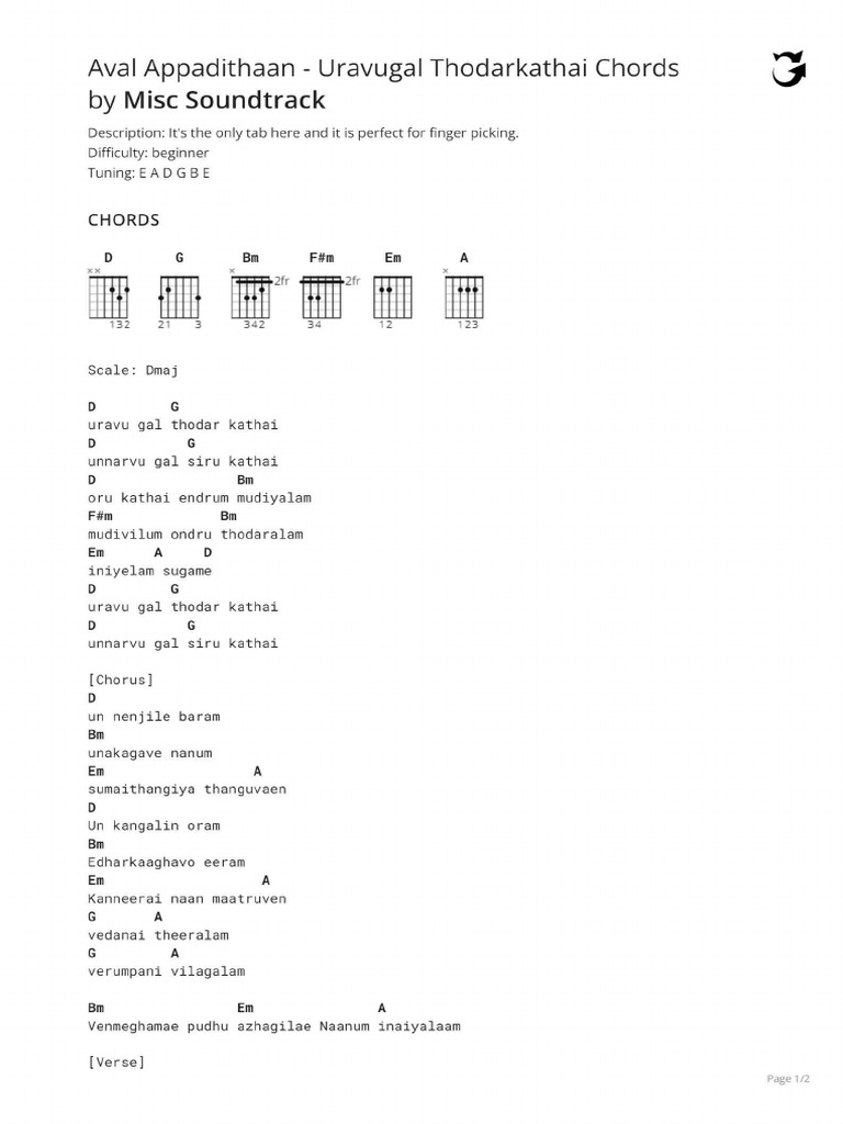 Aval Appadithaan - Uravugal Thodarkathai Chords | PDF