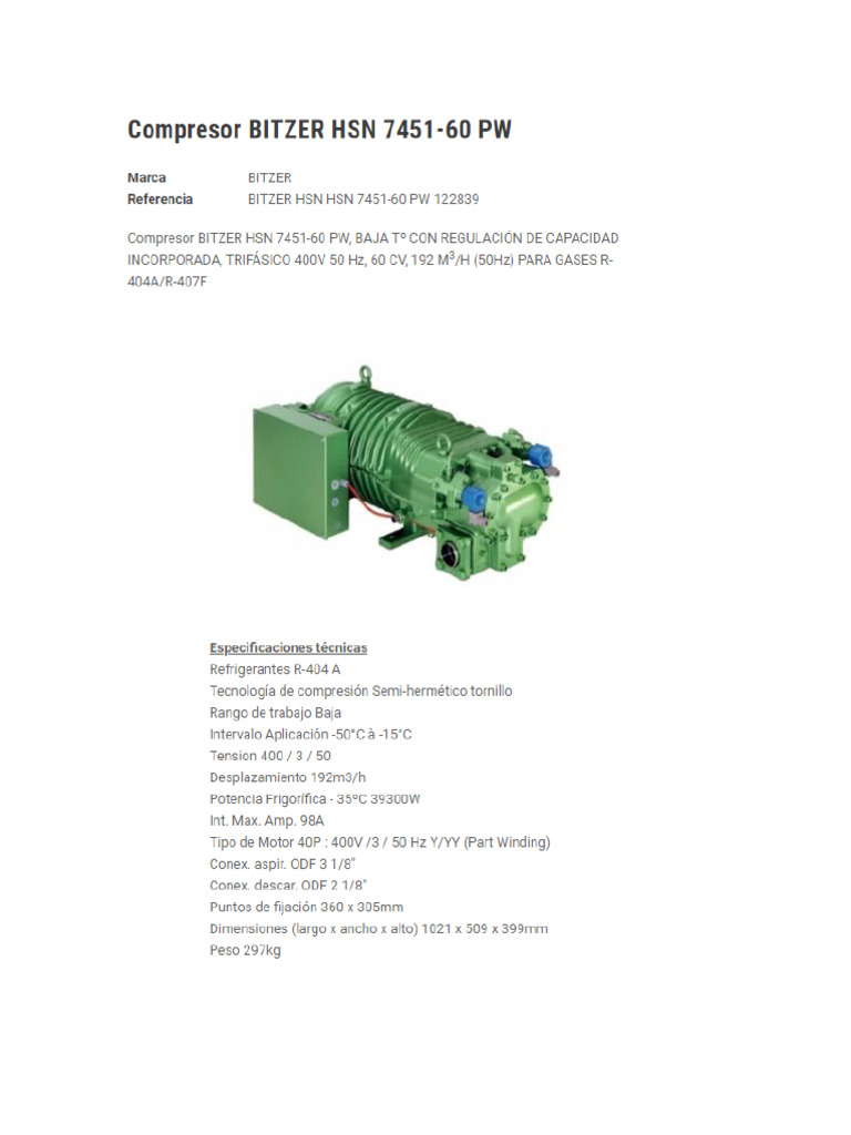 Ficha Tecnica Bitzer | PDF