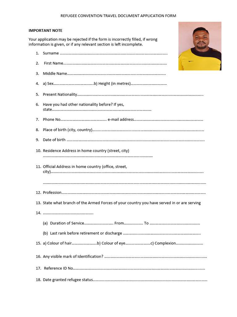 Refugee Travel Document Application Form | PDF | Identity Document ...