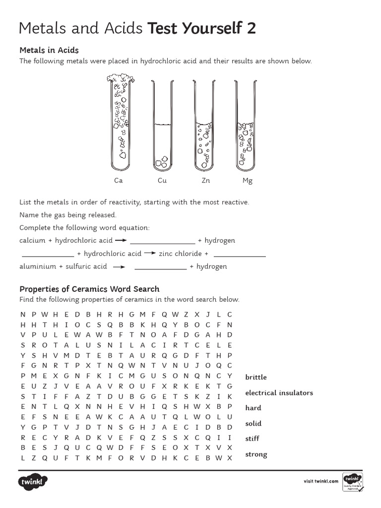 Metals and Acids Test Yourself 2 | PDF
