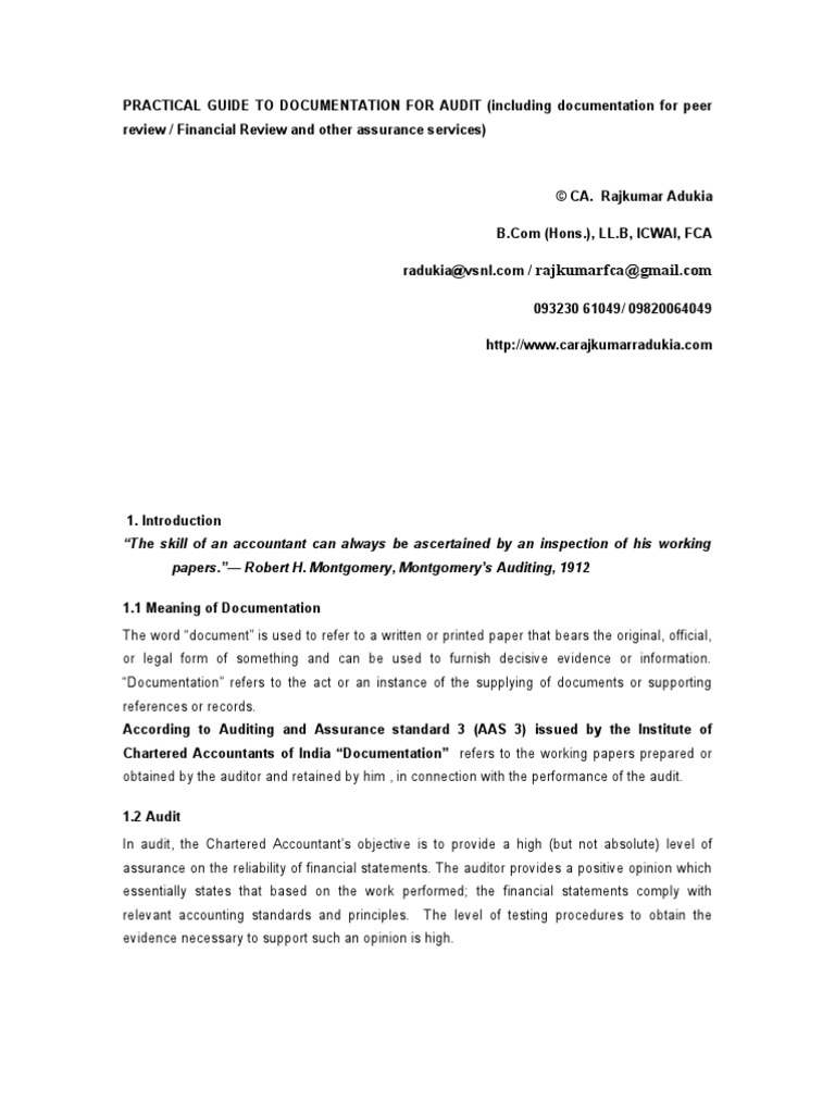 Practical Guide To Documentation For Audit | PDF | Financial Audit | Audit