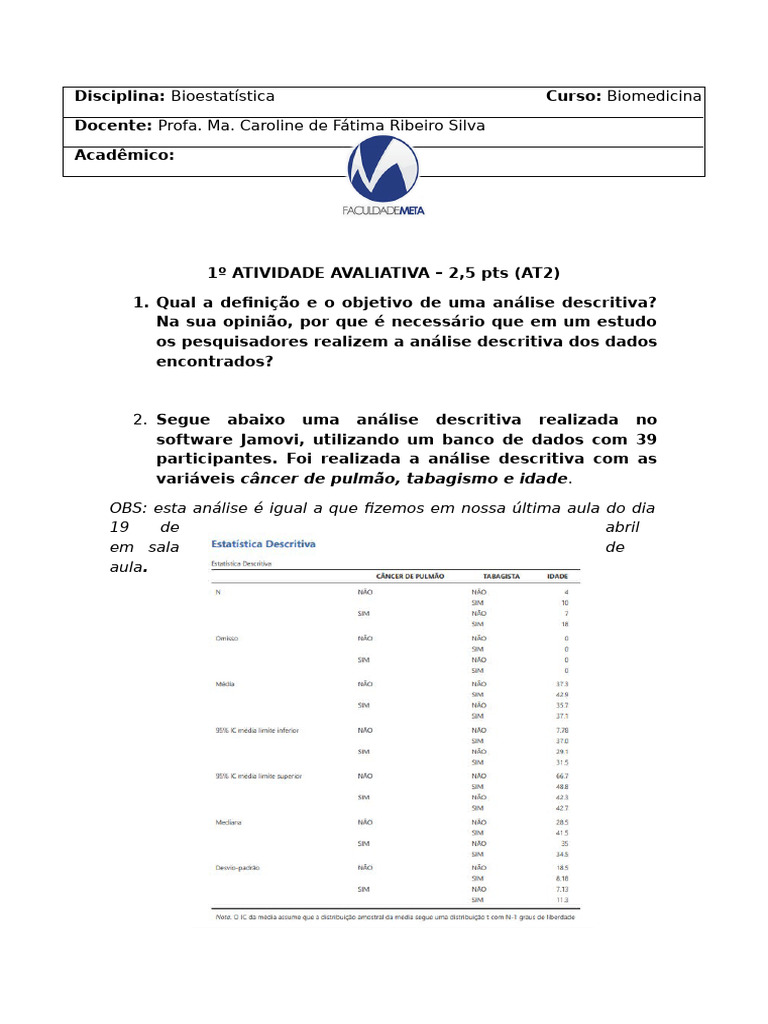 1 Âº Atividade Avaliativa - AV2 | PDF