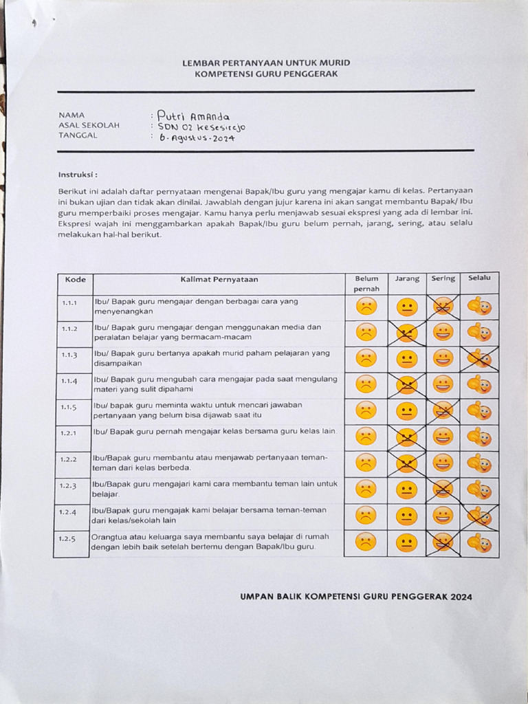 LK Umpan Balik Siswa | PDF