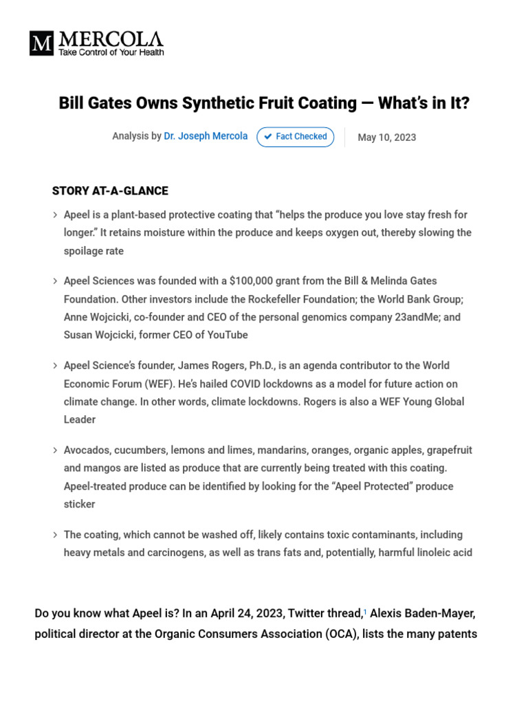 Apeel Synthetic Fruit Coating PDF | PDF | Fat | Wellness