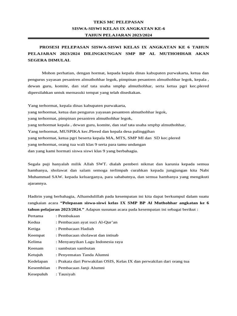 teks MC pelepasan 2023 | PDF teks MC pelepasan 2023 | PDF