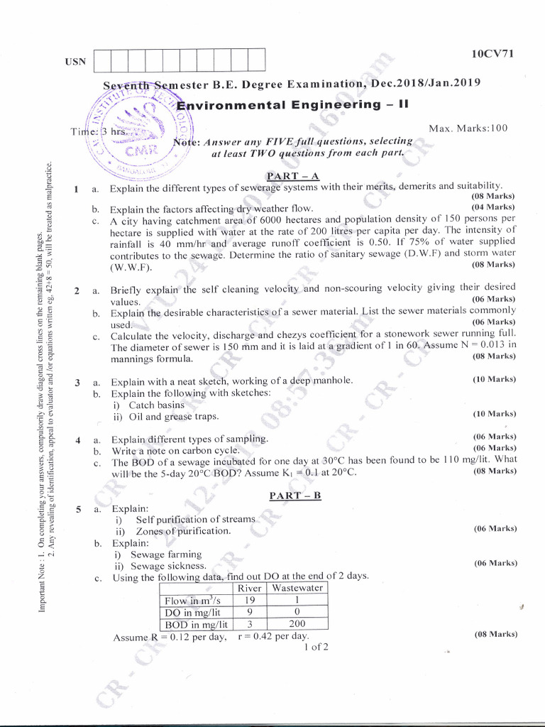 VTU Question Paper of 10CV71 Environmental Engineering - II Dec-2018 | PDF