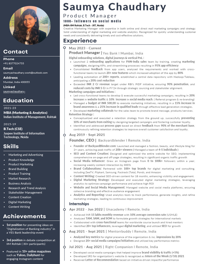 Saumya Product manager resume | PDF