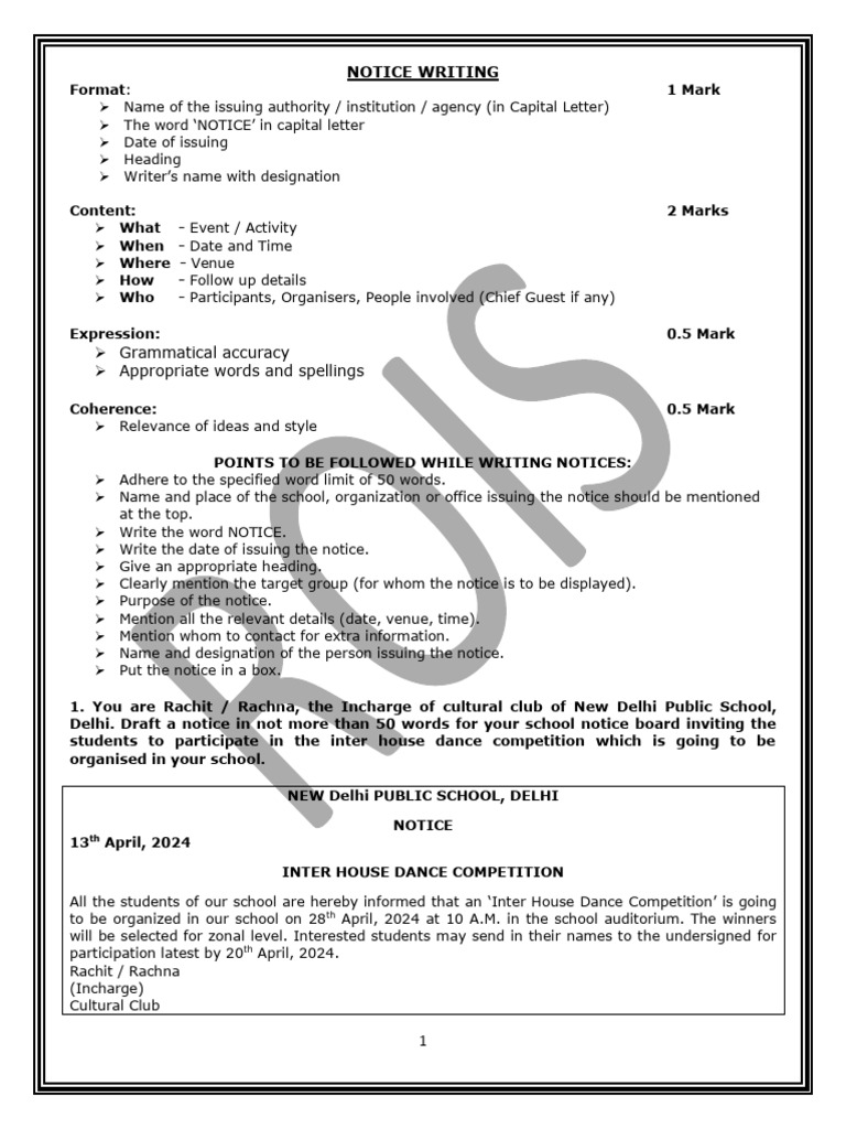 NOTICE WRITING FOR CLASS - 12 | PDF