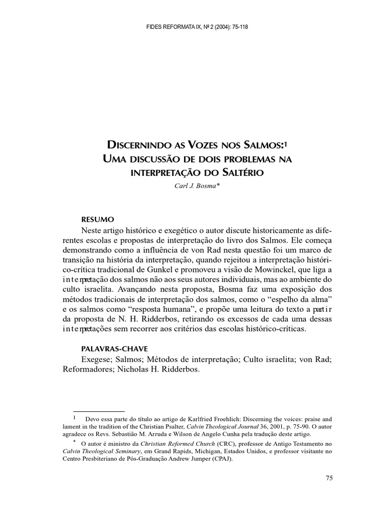 Discernindo As Vozes Nos Salmos Uma Discussão de Dois Problemas Na ...