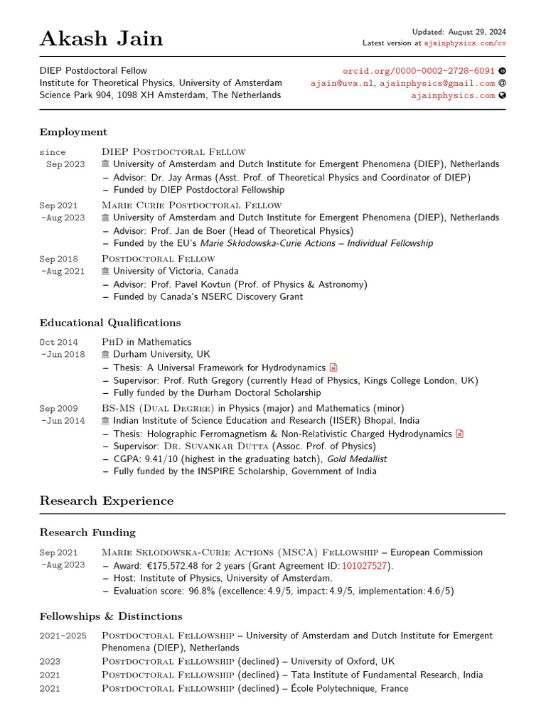 Curriculum Vitae - Akash Jain | PDF | Physics | Teaching Methods & Materials