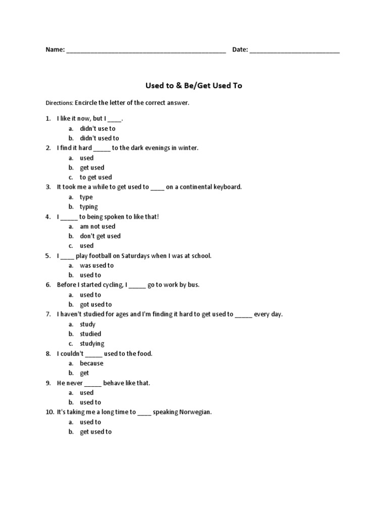 Used To (Grammar Exercises) | PDF