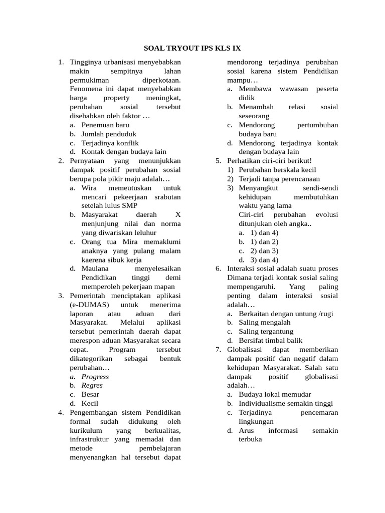 Soal Tryout Ips KLS Ix | PDF