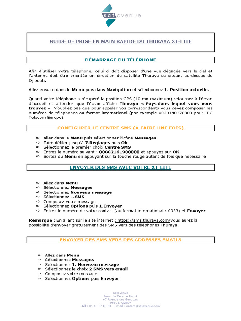 Guide de Prise en Main Rapide Du Telephone Satellite Thuraya XT LITE | PDF