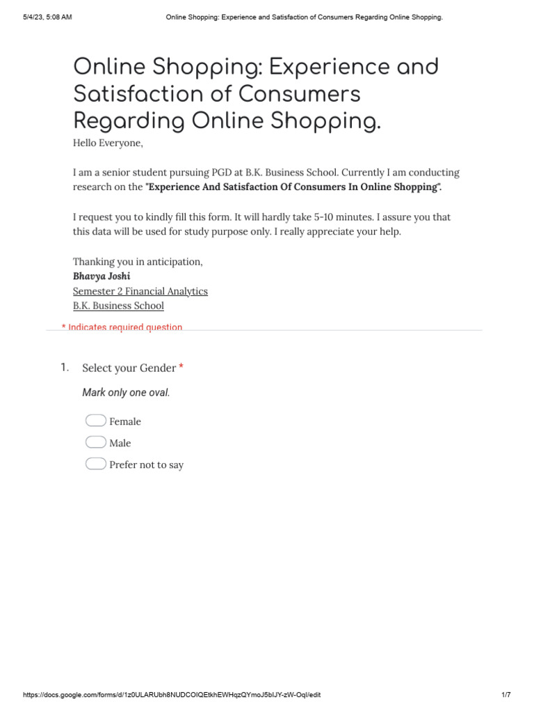 Online Shopping PDF Questionnere | PDF
