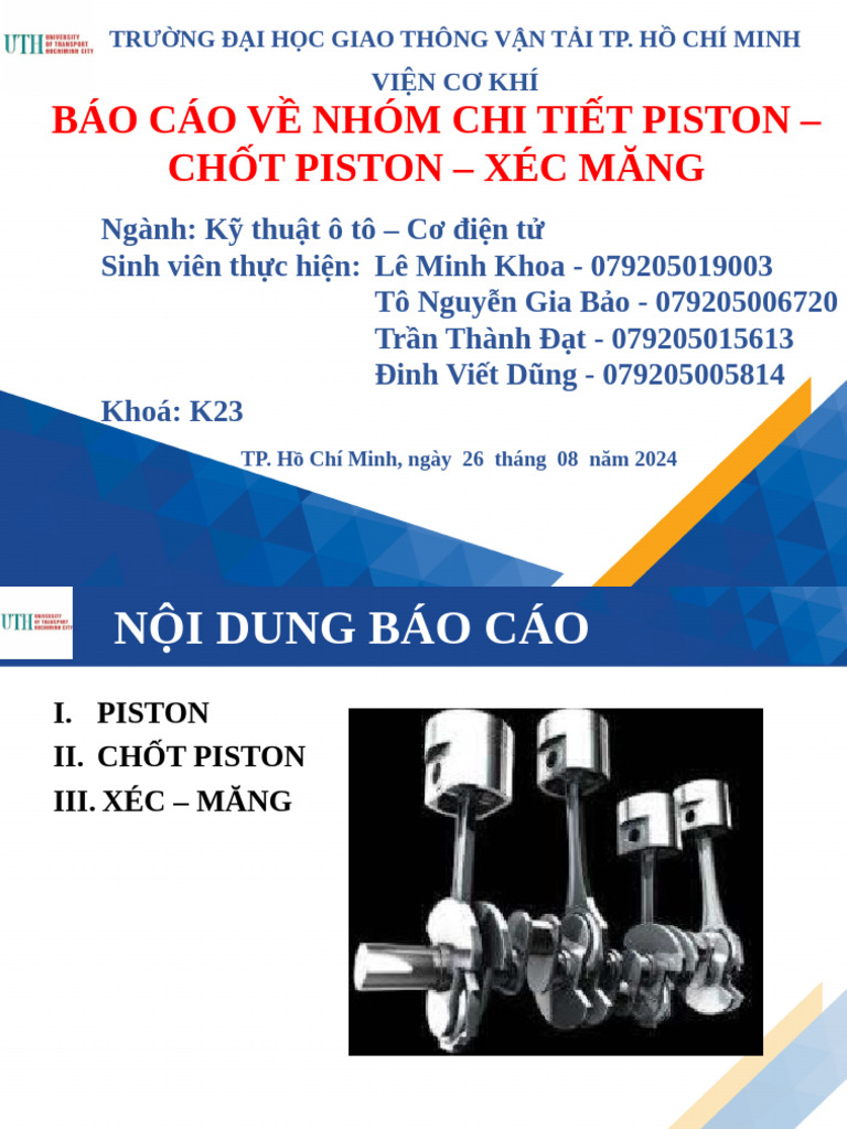 Báo Cáo Nhóm Piston Xéc Măng Chốt Piston1 | PDF