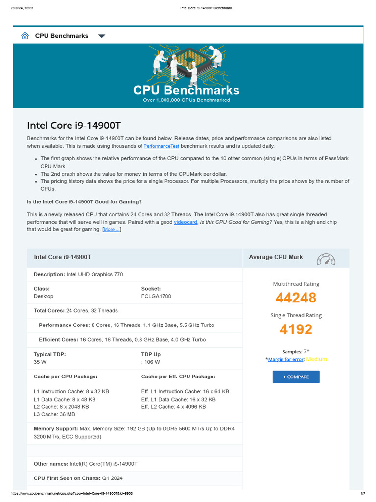 Intel Core I9-14900t Benchmark | PDF