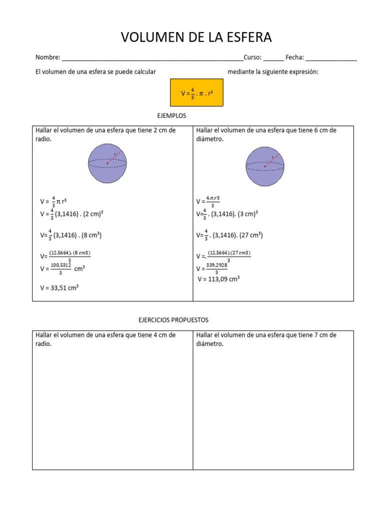 volumen de esfera | PDF