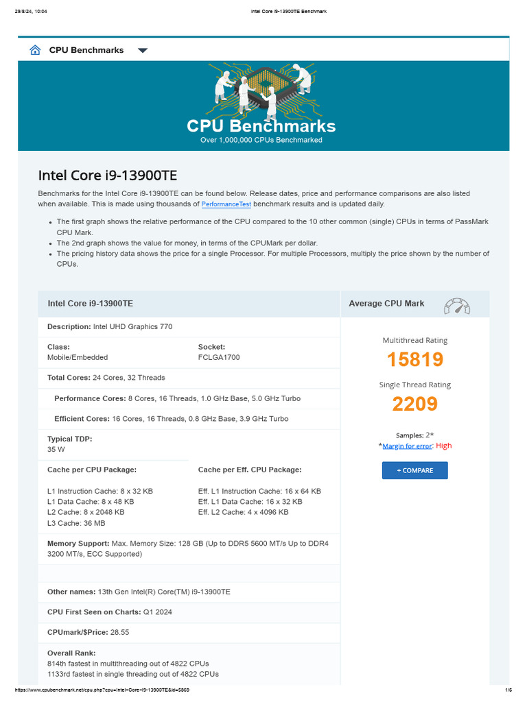 Intel Core i9-13900TE Benchmark | PDF